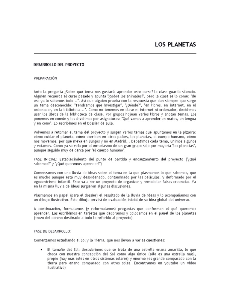 Proyecto de Aprendizaje: Los Planetas | PDF | Universo | Sistema solar