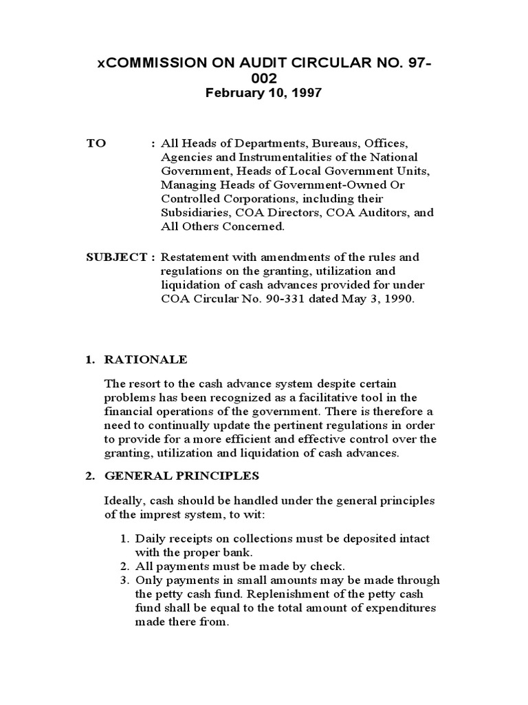 Commission On Audit Circular No 97-002 | PDF | Audit | Accounting