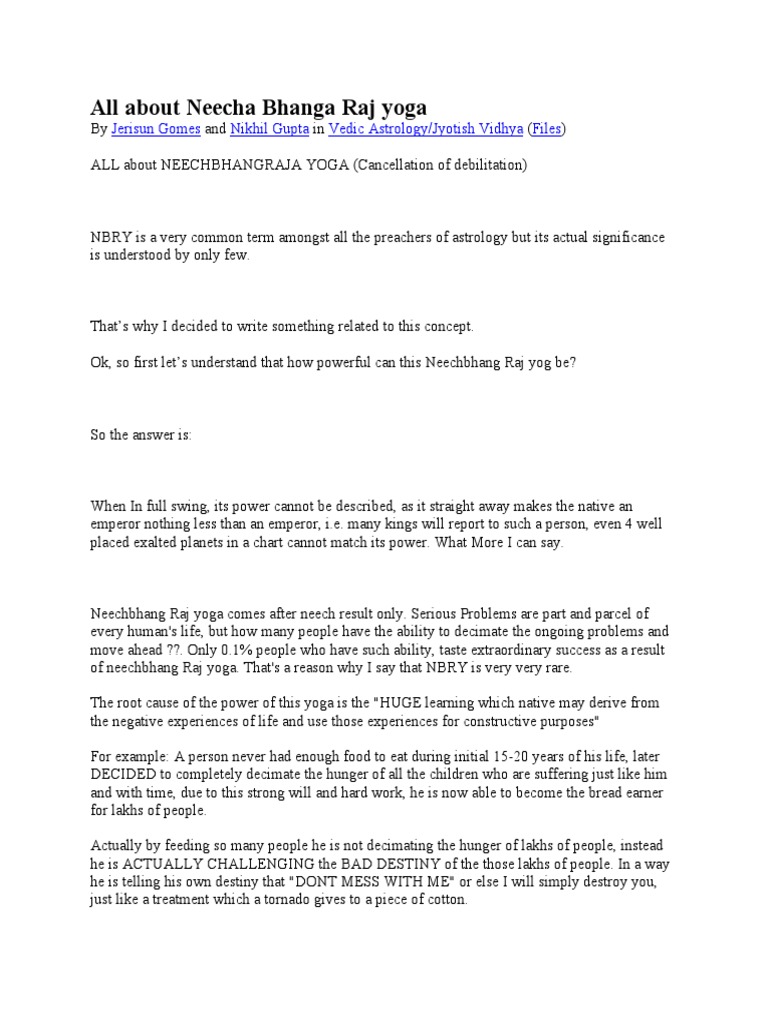 Neecha Bhanga Raj Yoga | PDF | Planets Of The Solar System | Planets