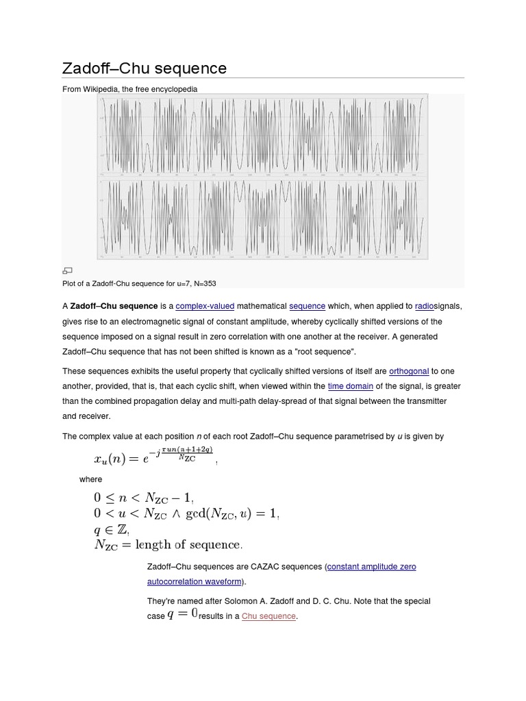 Zadoff-Chu Sequence | PDF | Telecommunications Engineering | Signal Processing