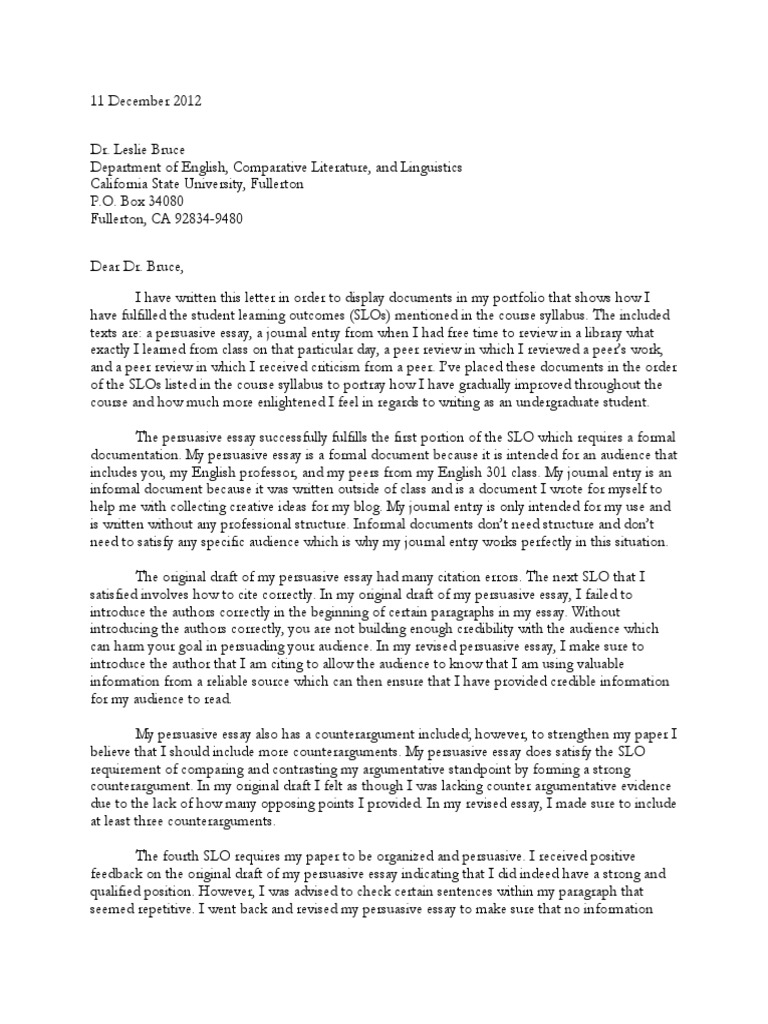 Sample Portfolio Cover Letter - Dana | PDF | Essays | Cognition