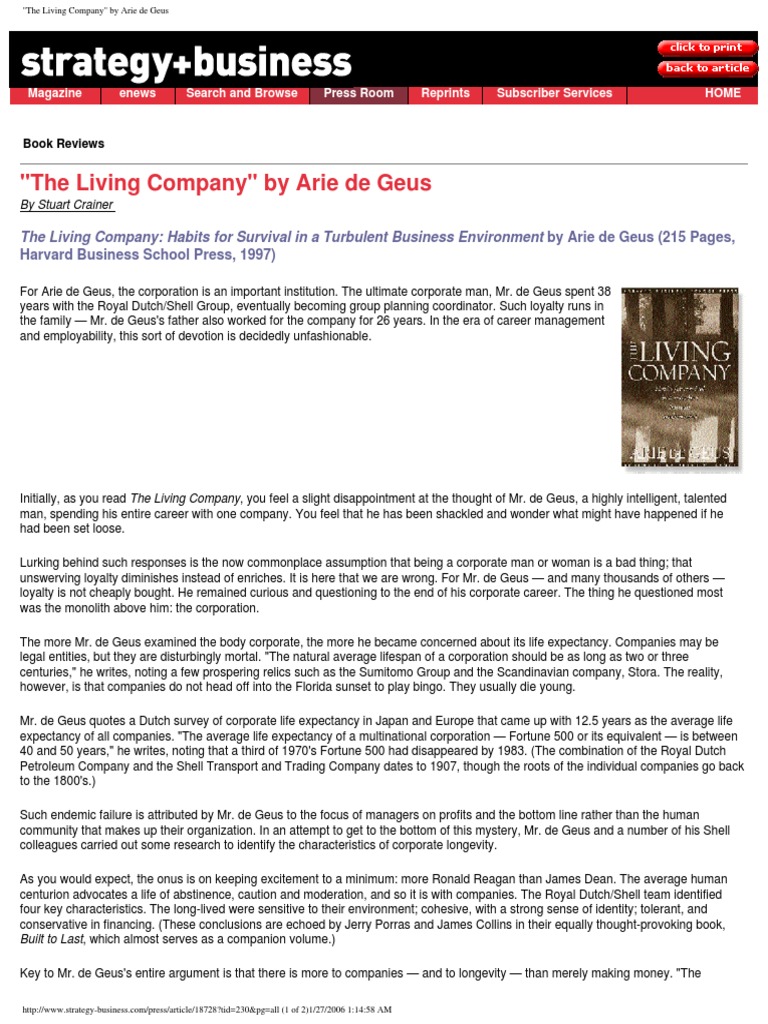 The Living Company - by Arie de Geus | PDF | Learning | Science