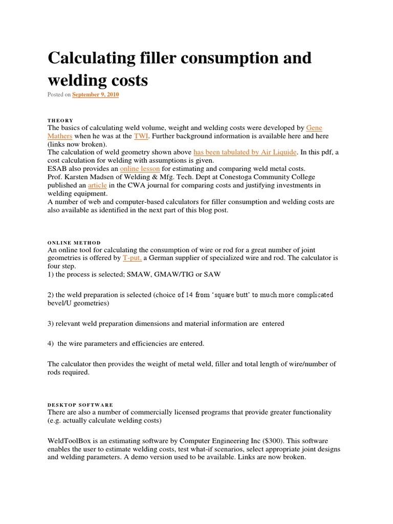 Calculating Filler Consumption and Welding Costs++ | PDF | Welding ...