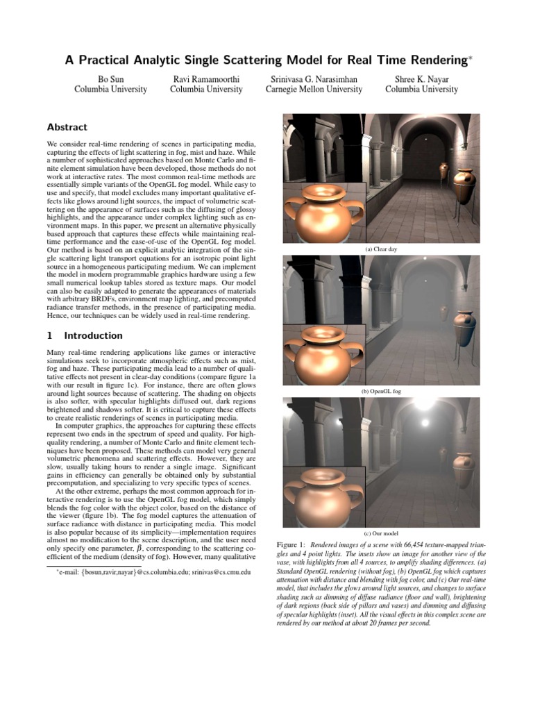 A Practical Analytic Single Scattering Model For Real Time Rendering | PDF