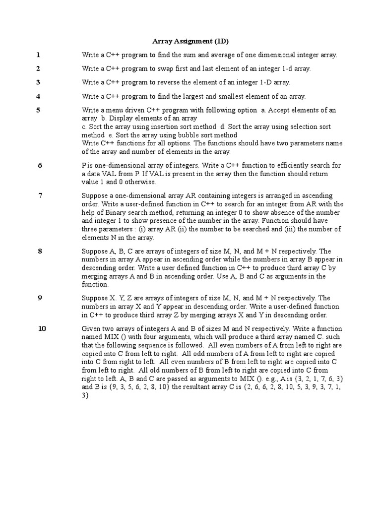 Array Assignment 1D | PDF | Array Data Structure | C++ Array Assignment 1D | PDF | Array Data Structure | C++