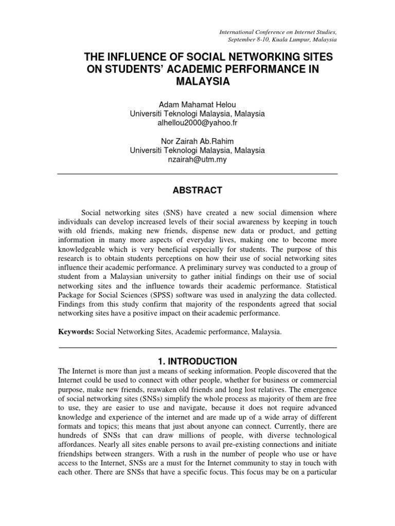 The Influence of Social Networking Sites On Student S Academic ...