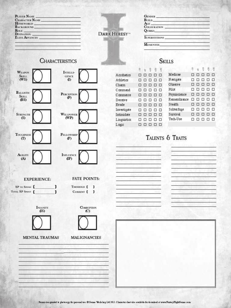 Dark Heresy Beta Character Sheets | PDF | Role Playing Games | Role Playing