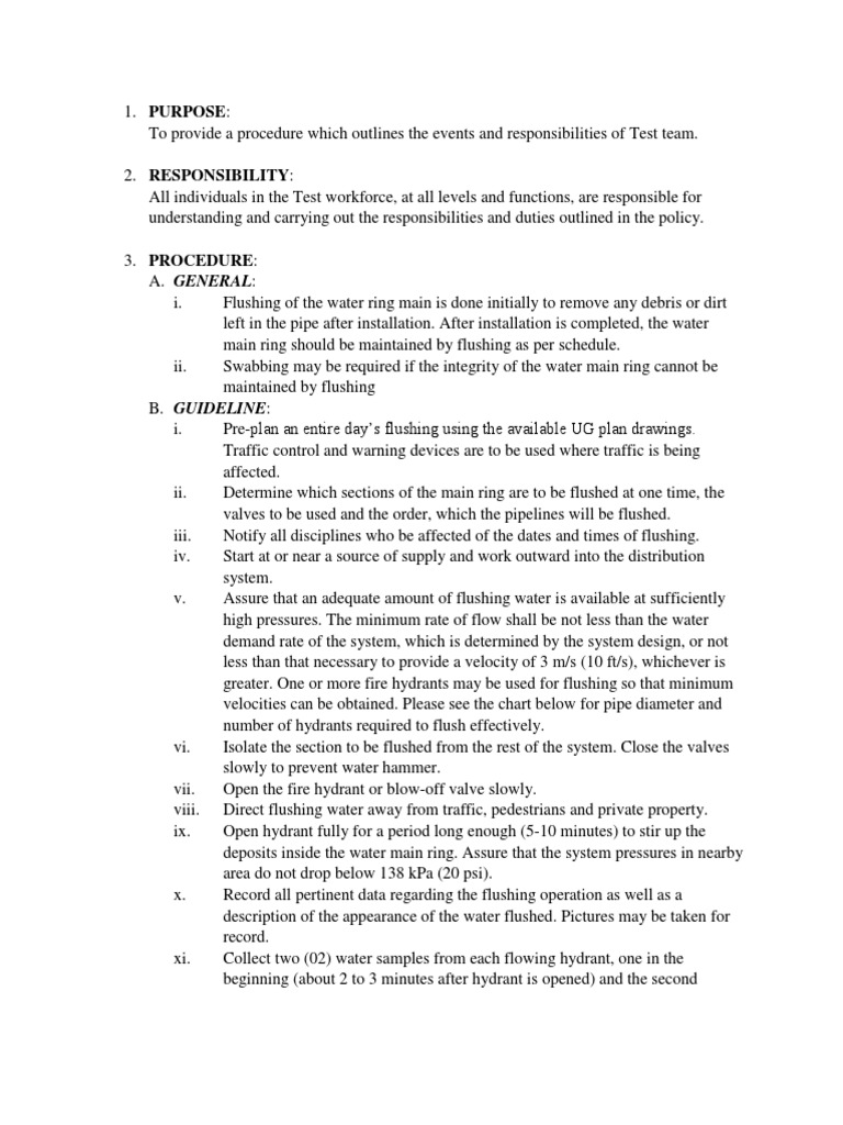 Flushing Procedure | PDF | Water Supply Network | Valve