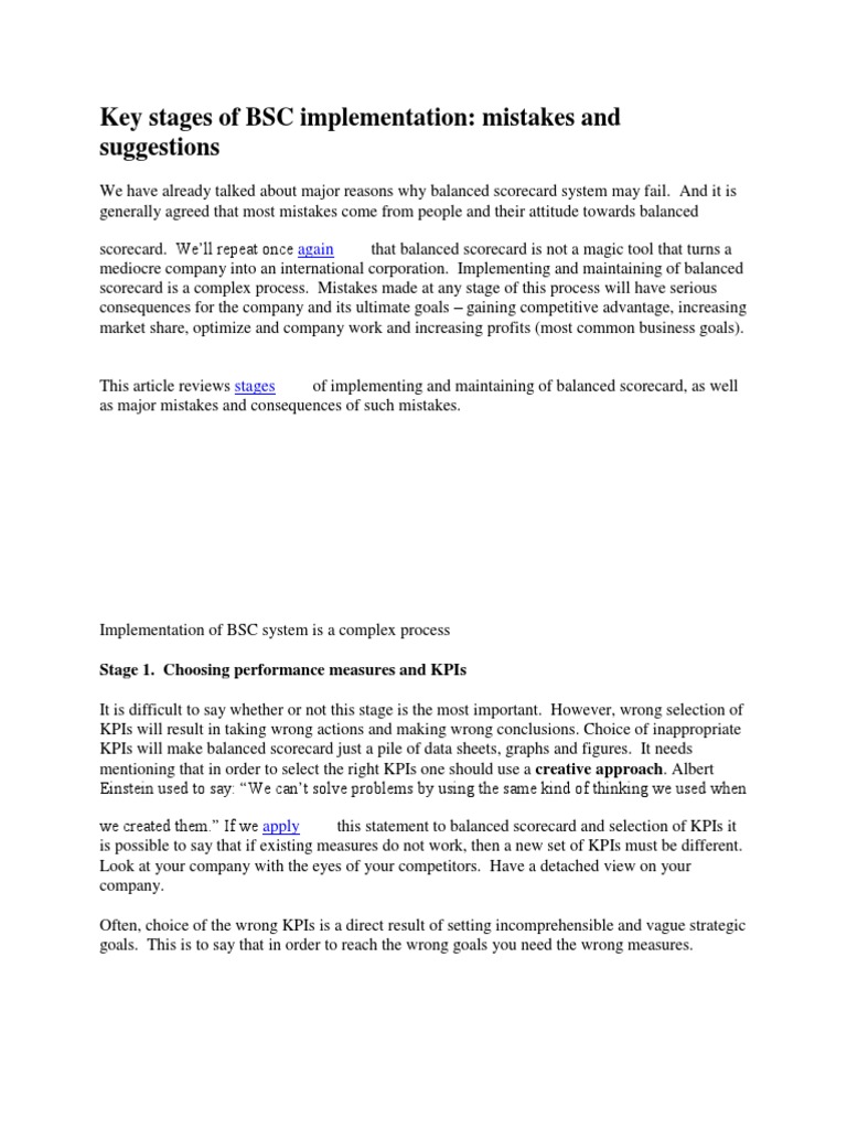 Key Sbtages of BSC Implementation | PDF | Data | Evaluation