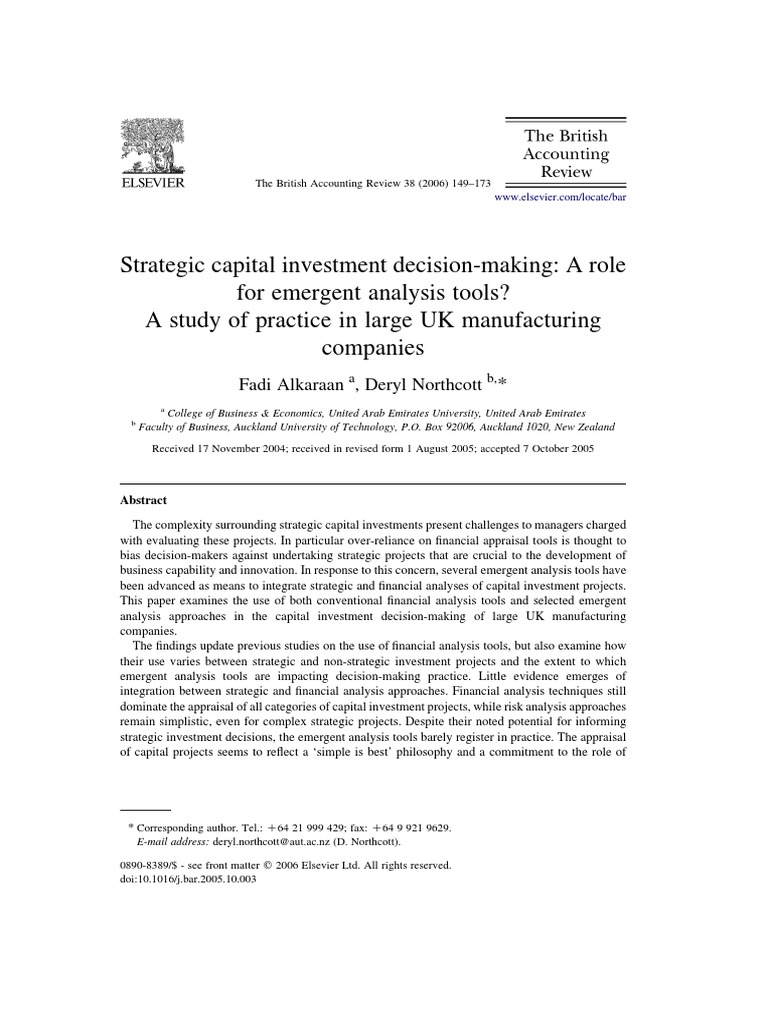Strategic Capital Investment Decision-Making A Role For Emergent ...