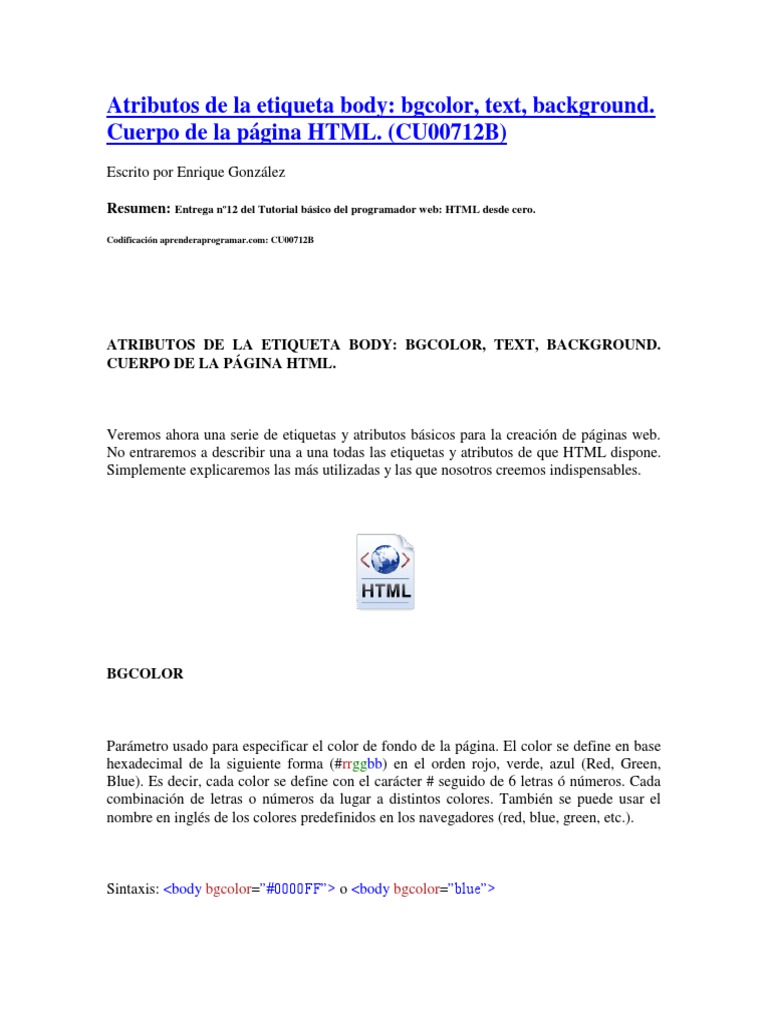 Atributos de La Etiqueta Body | PDF | HTML | Color