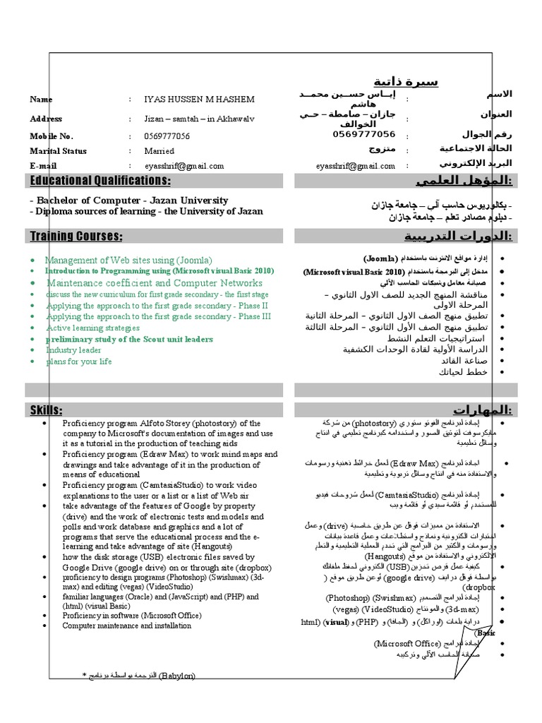 Arabic & English CV New My | PDF | Digital Technology | Computing