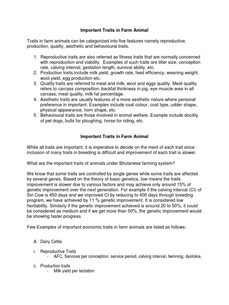 Key Traits of Farm Animals | PDF | Selective Breeding | Goat