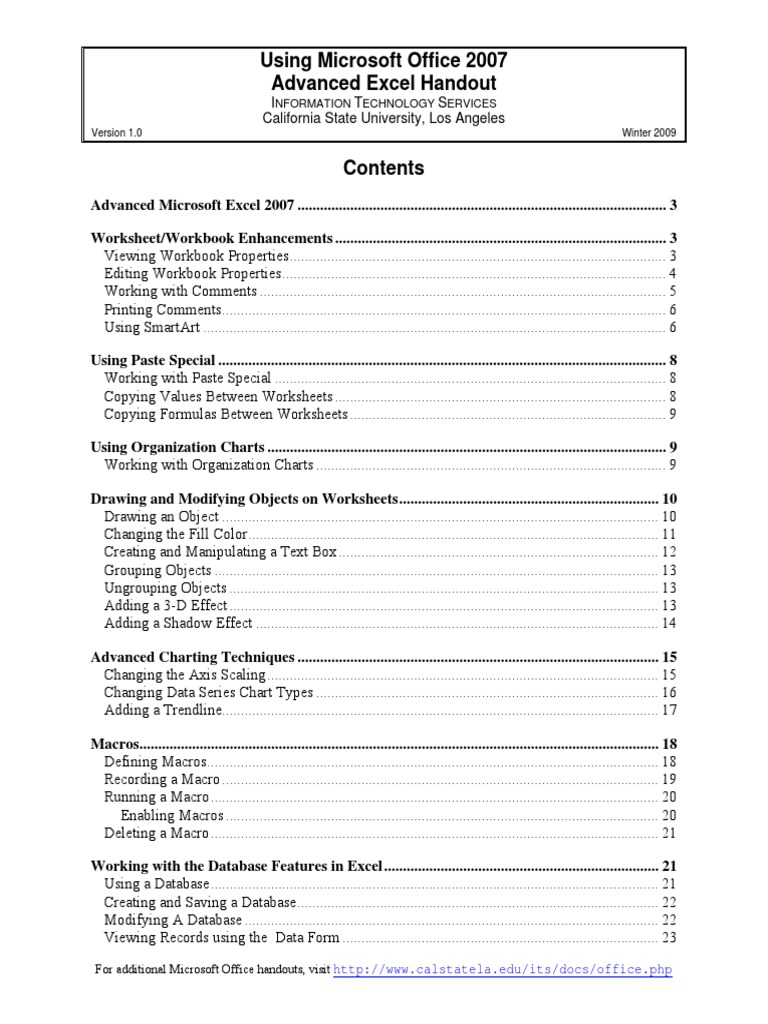 Advance Excel 2007 Handout | PDF