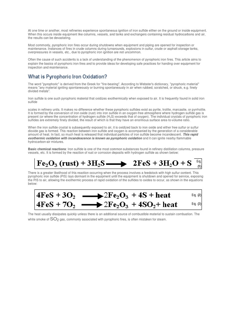 Pyrophoric Iron Fires | PDF | Oil Refinery | Sulfide