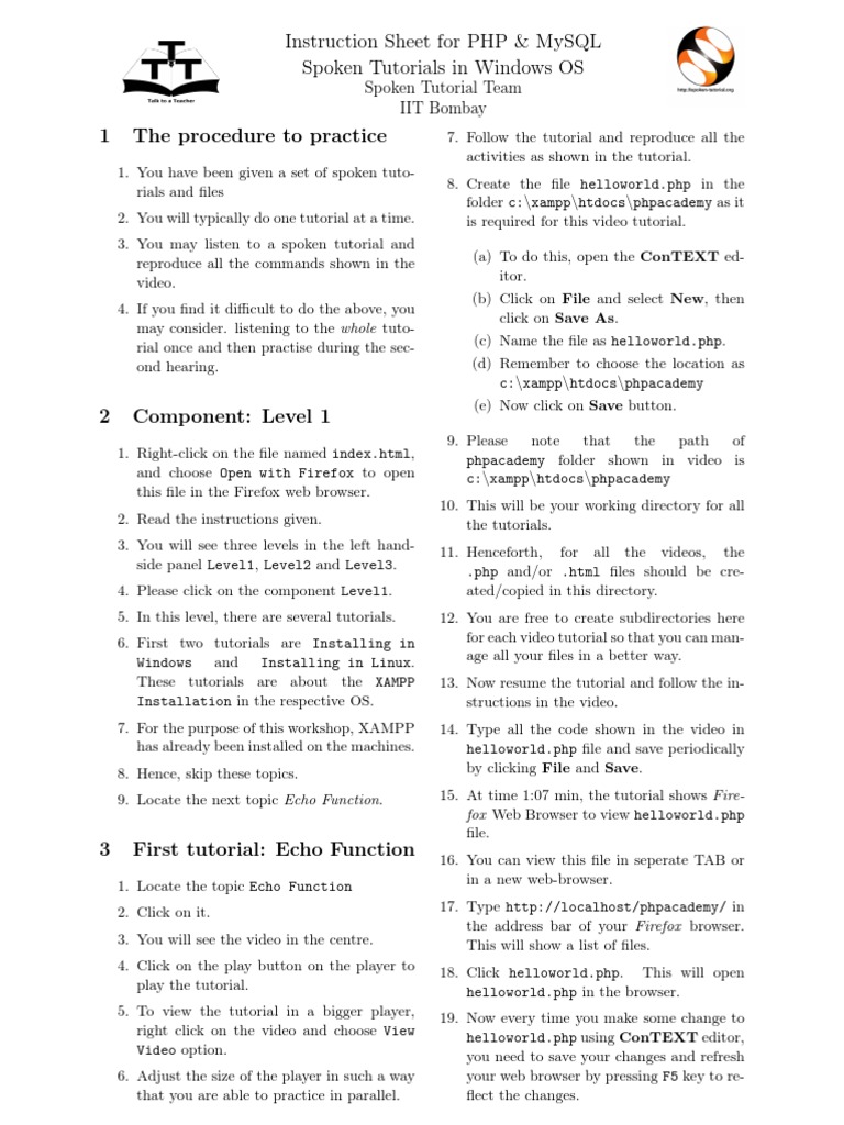 PHP MySQL Instructions Windows | PDF | Directory (Computing) | Computer File