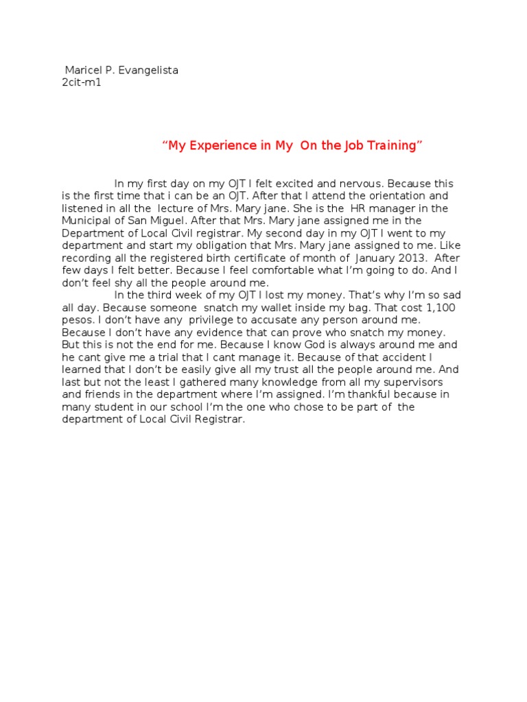 OJT Experience at Local Civil Registrar | PDF | Language Arts ...