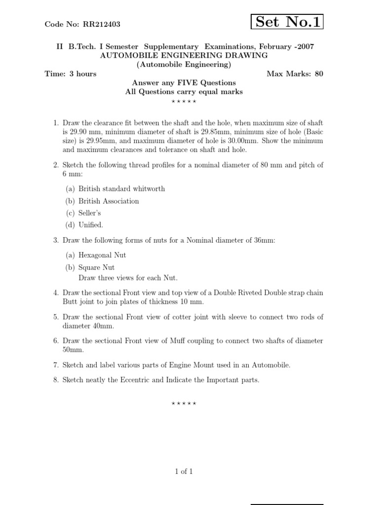 Rr212403 Automobile Engineering Drawing | PDF | Engineering Tolerance ...