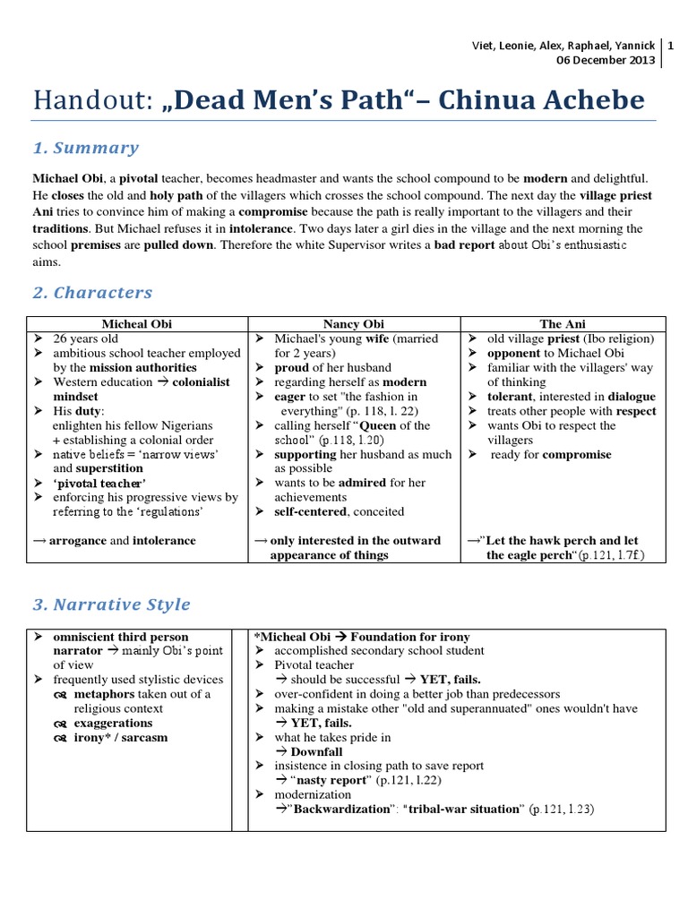 Handout - Dead Men's Path | PDF | Irony | Religion And Belief
