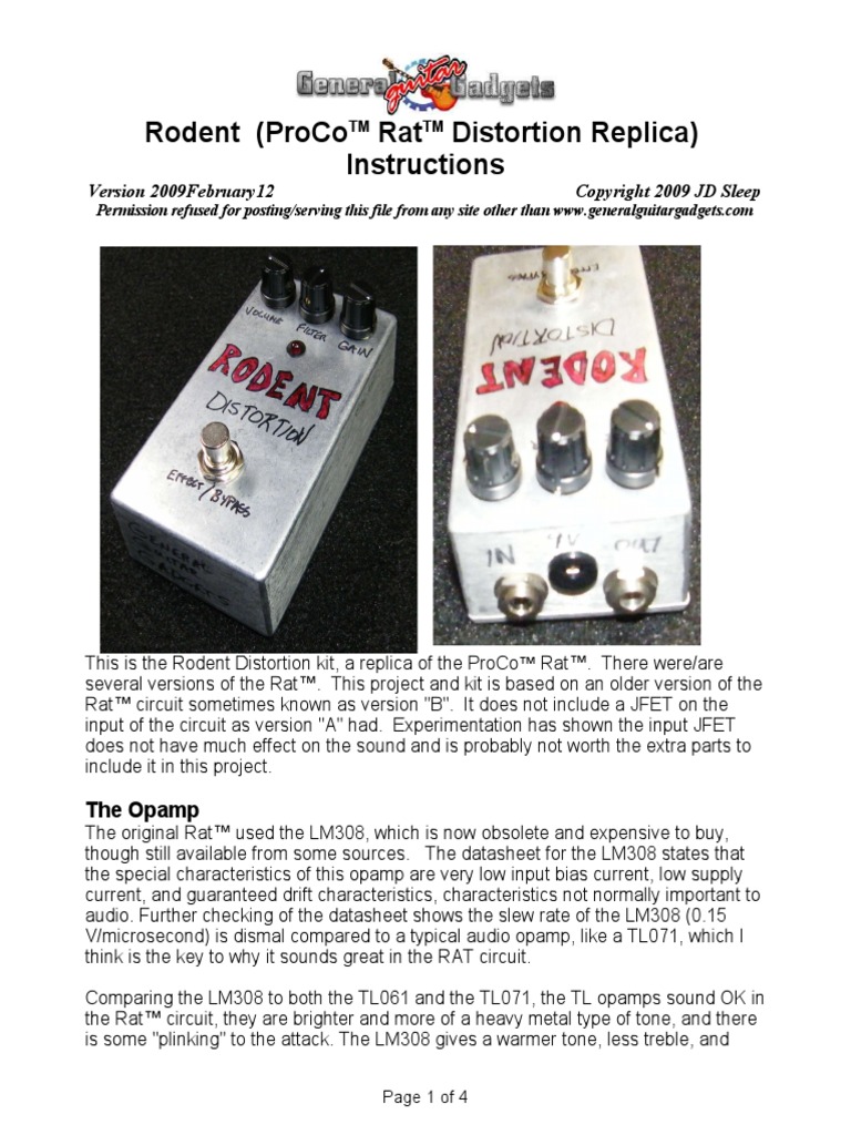 Rodent (Proco Rat Distortion Replica) Instructions: The Opamp | PDF ...