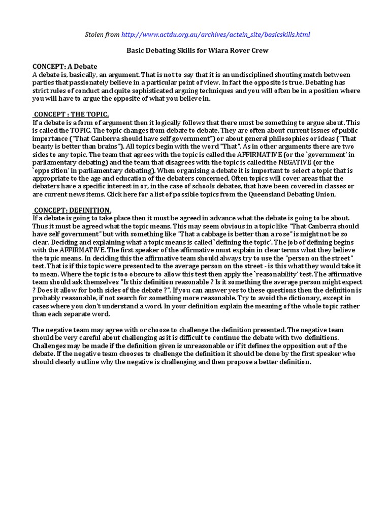 Debate Notes | Definition | Argument