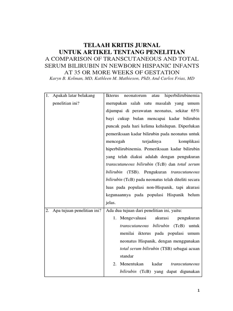 Telaah Kritis Jurnal Anak | PDF
