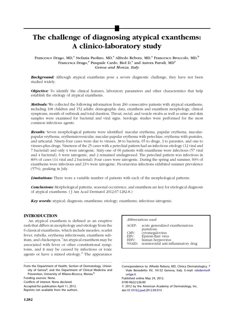 Diagnosing Atypical Exanthems: Morphology, Season & Enanthem Key | PDF ...