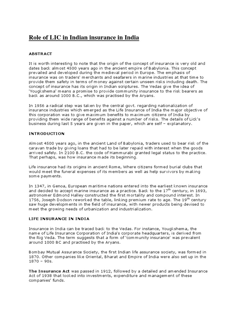 Role of LIC in Indian Insurance in India | PDF | Life Insurance | Insurance