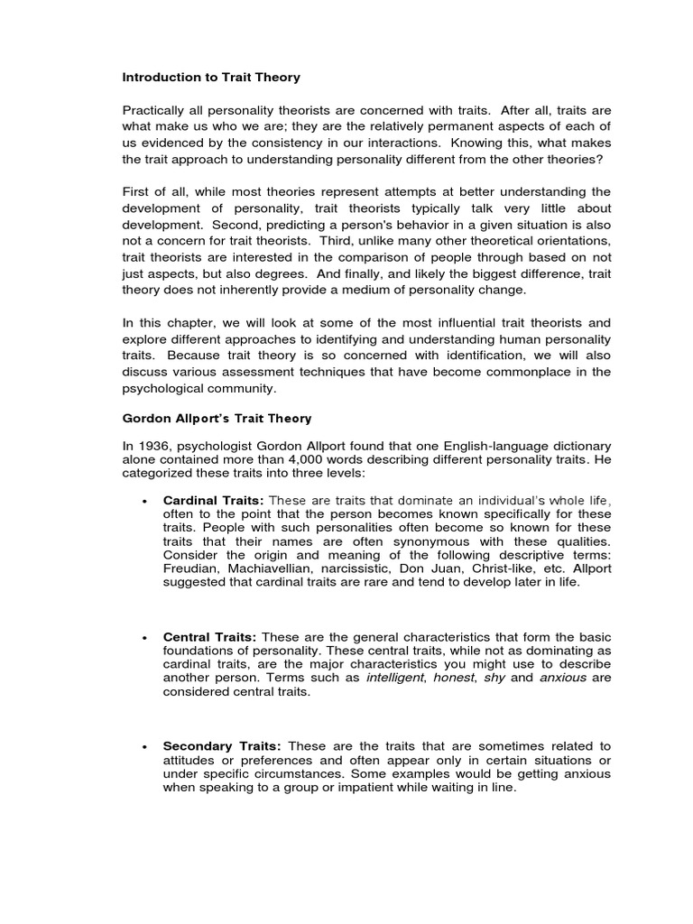 Trait Theory | PDF | Personality Psychology | Extraversion And Introversion