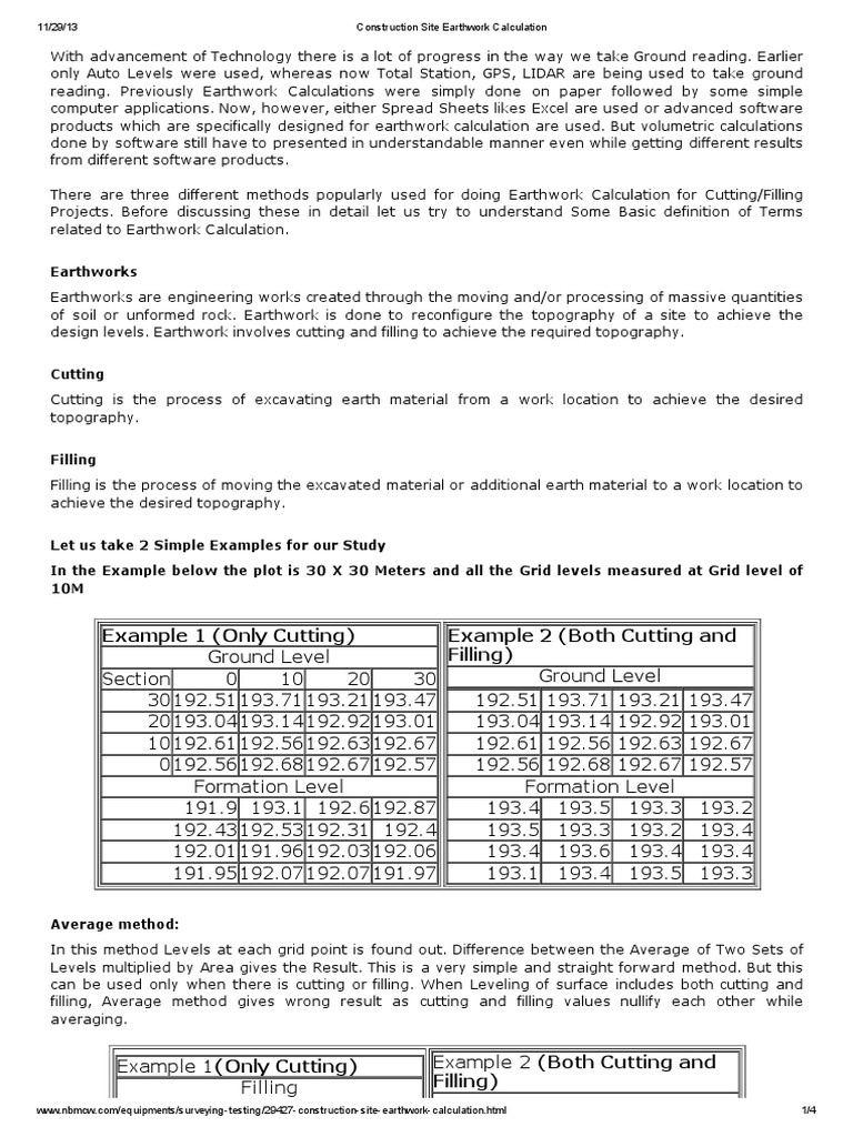 Construction Site Earthwork Calculation | PDF | Volume | Topography