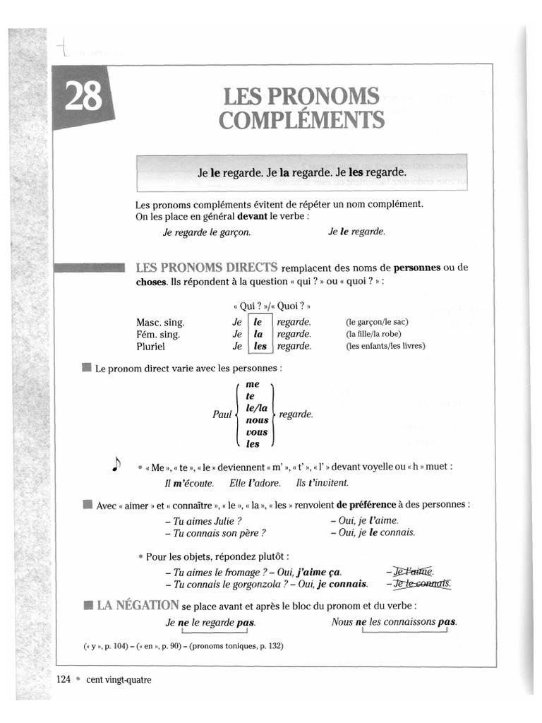 Les Pronoms Compléments - COD Et COI | PDF | Pronom | Genre grammatical