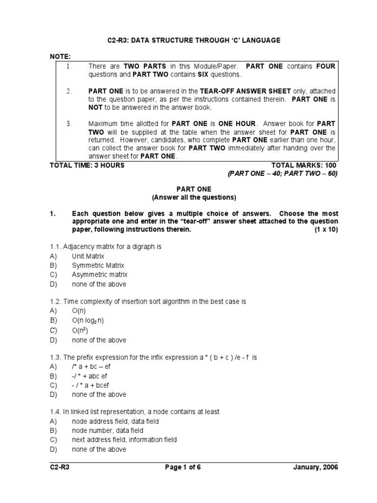 DOEACC C Level Course Data Structure Through C Language Sample Paper 1 ...