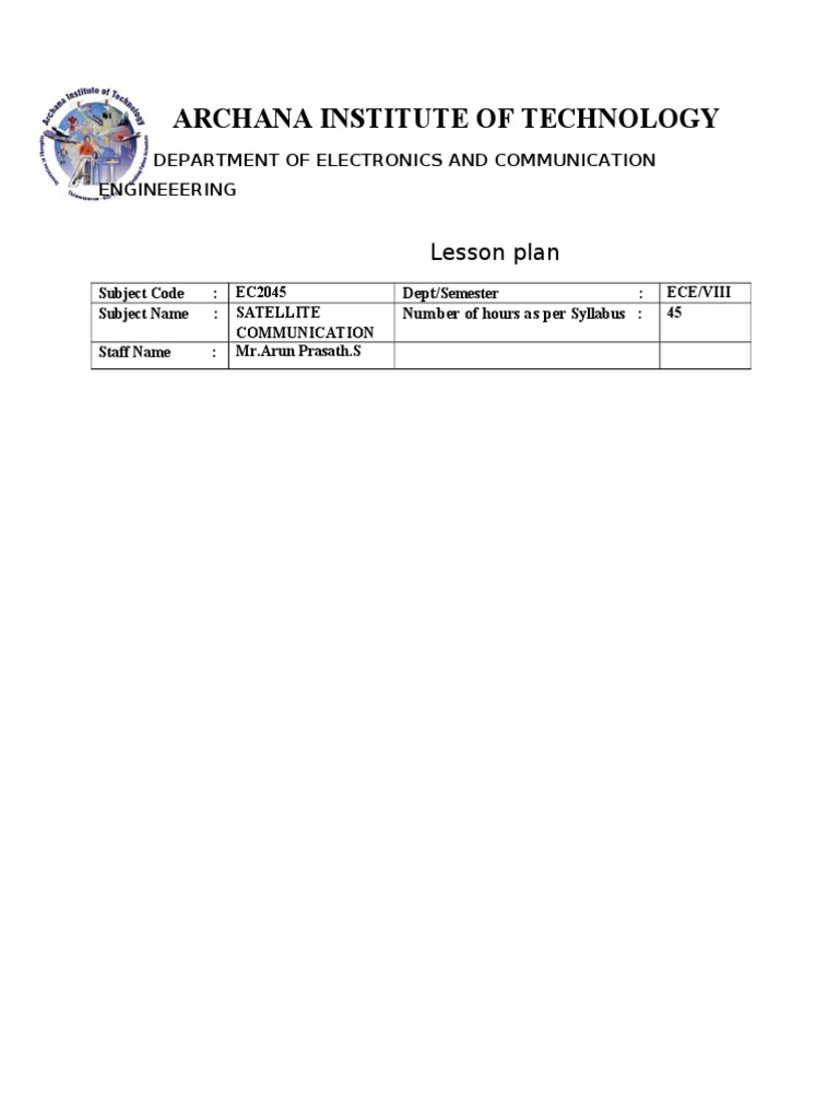 Lesson Plan for Satellite Communication Engineering Course Covering ...