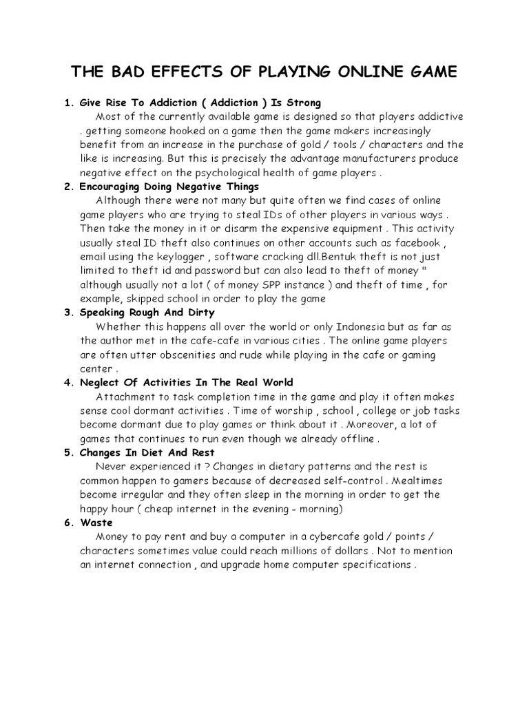 Negative Effects of Online Gaming | PDF | Sports & Recreation | Social ...