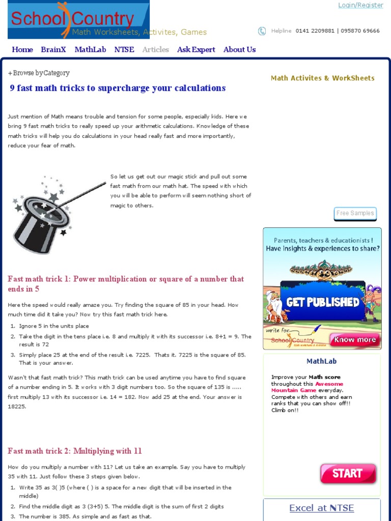 Fast Math Tricks for Kids | PDF | Multiplication | Arithmetic