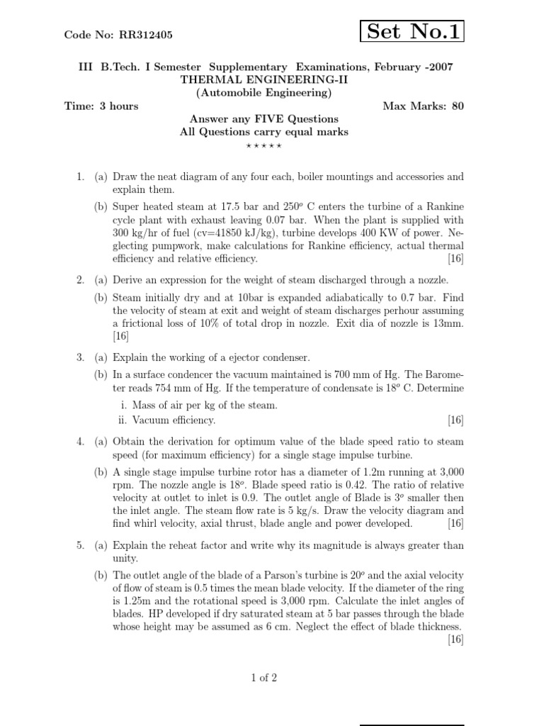 Thermal Engineering Exam Guide | PDF | Turbine | Boiler