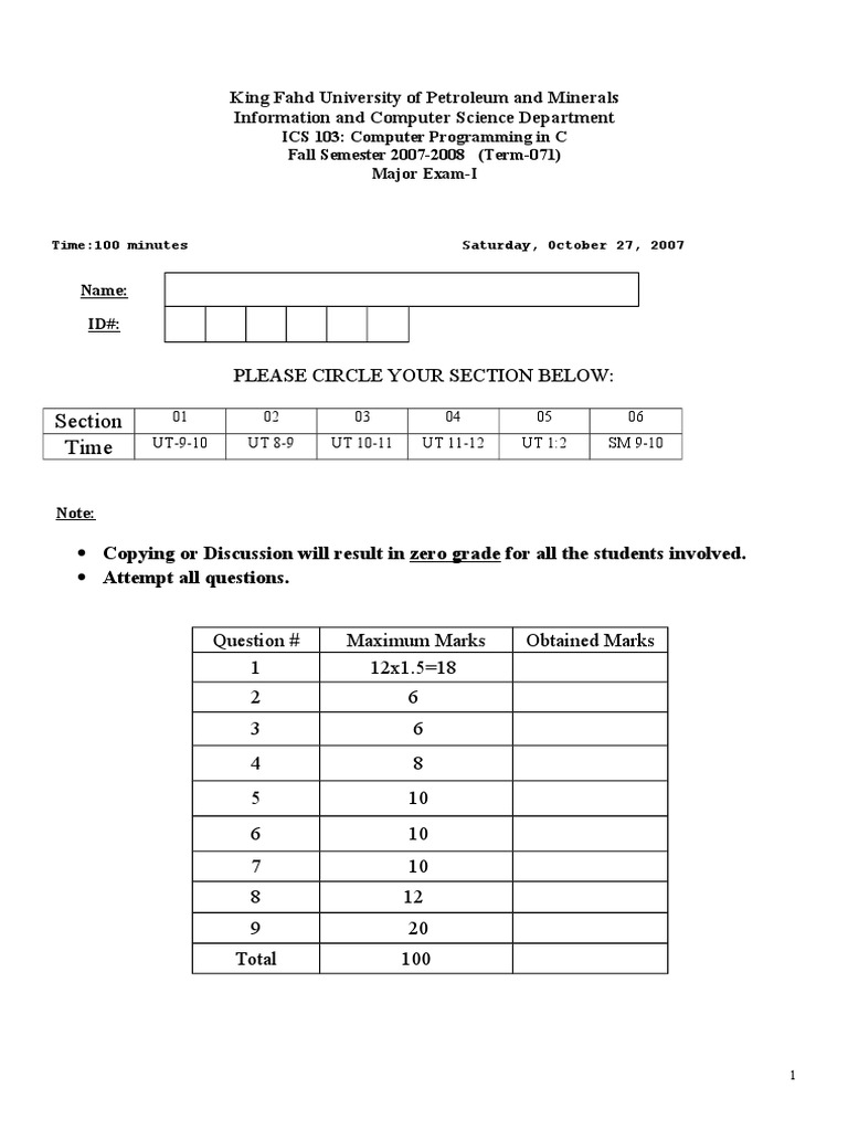 Ics103 Major01 071 Key | PDF | Teaching Methods & Materials | Computers
