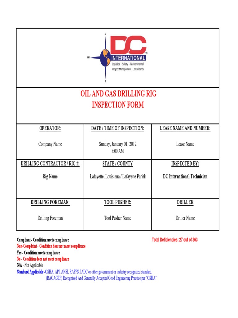 Final Inspection Report With Codes Example | PDF | Drilling Rig ...