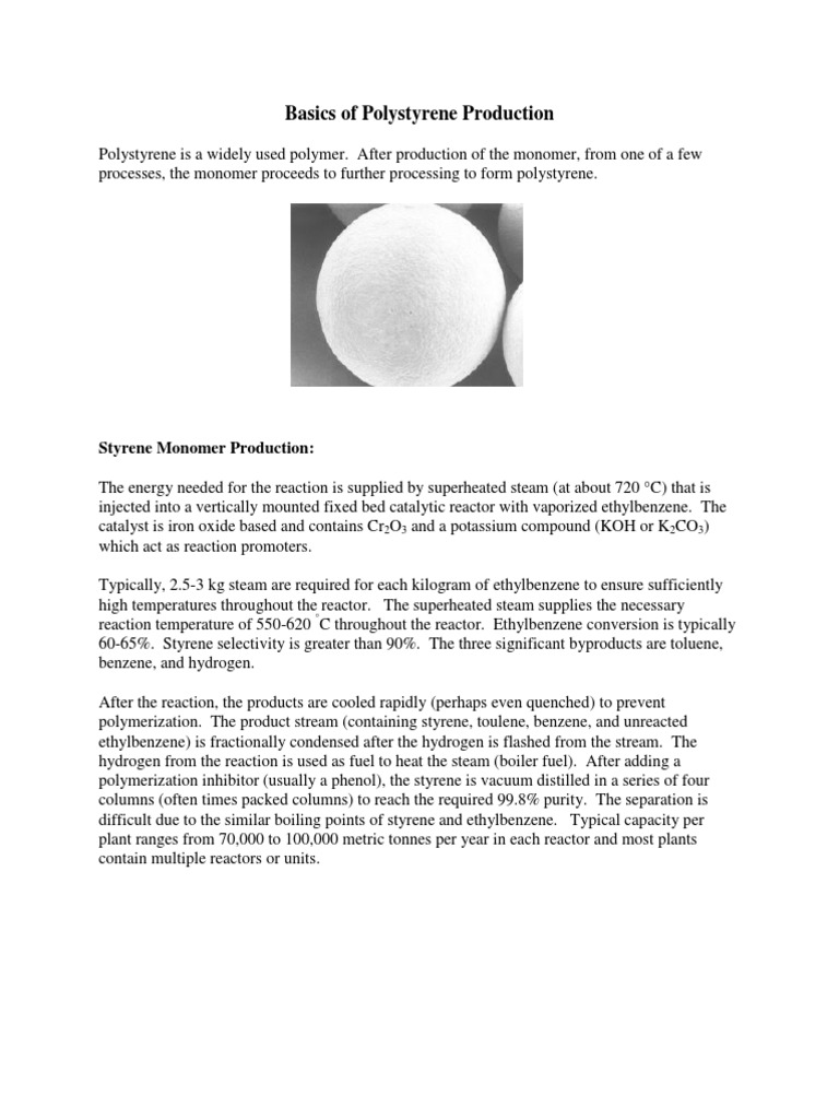 Basics of Polystyrene Production | PDF | Chemical Reactor | Polystyrene