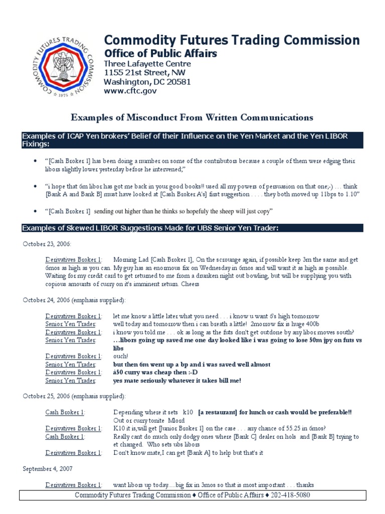 Misconduct in Yen LIBOR Manipulation | PDF | Libor | Derivative (Finance)