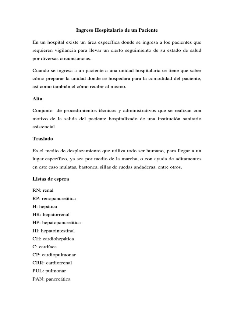 Proceso de Ingreso Hospitalario | PDF | Hospital | Historial médico
