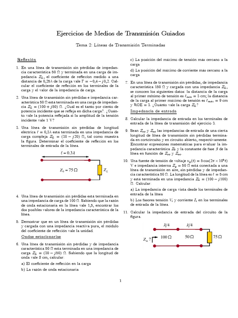 Ejercicios Lineas de Transmision Terminadas | Descargar gratis PDF | Impedancia eléctrica ...