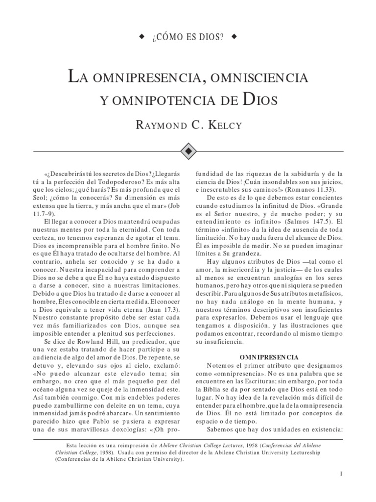 La Omnipresencia, Omnisciencia y Omnipotencia de Dios