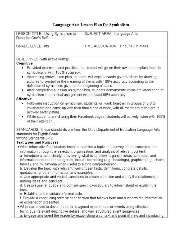 FB Symbolism Lesson Plan | PDF