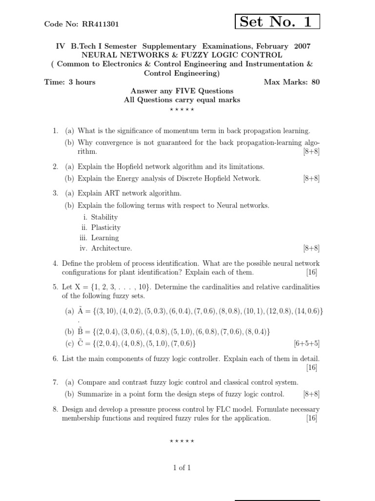 Rr411301 Neural Networks Fuzzy Logic Control Pdf Artificial Neural Network Fuzzy Logic
