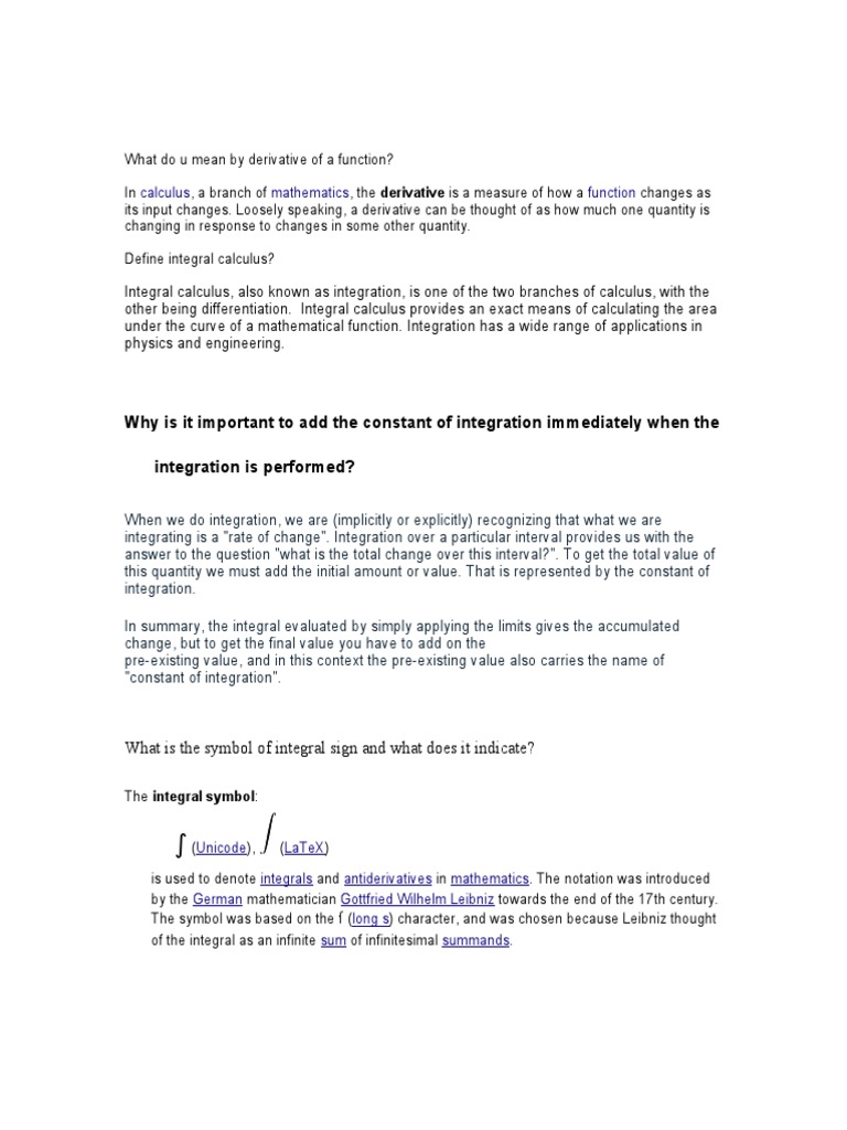 Why Is It Important To Add The Constant of Integration Immediately When ...