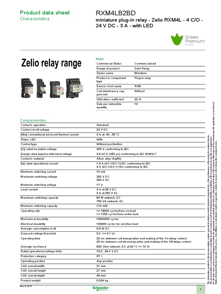 Zelio Relay Rxm4lb2bd | PDF | Relay | Switch