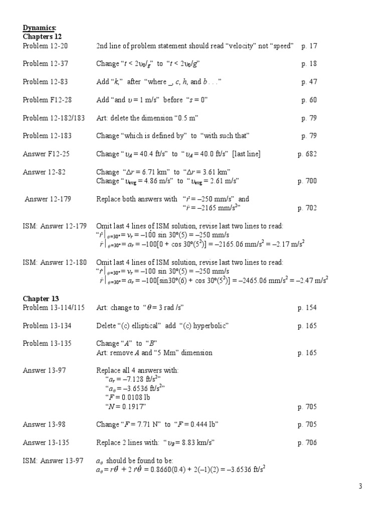 Dynamics Problem Corrections and Updates | PDF