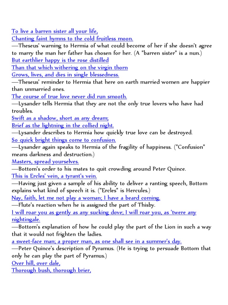 Key Quotes from A Midsummer Night's Dream | PDF | A Midsummer Night's ...