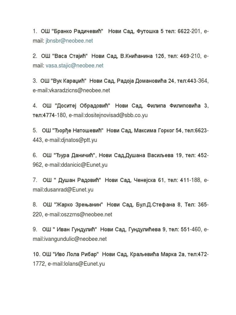 Spisak Skola | PDF